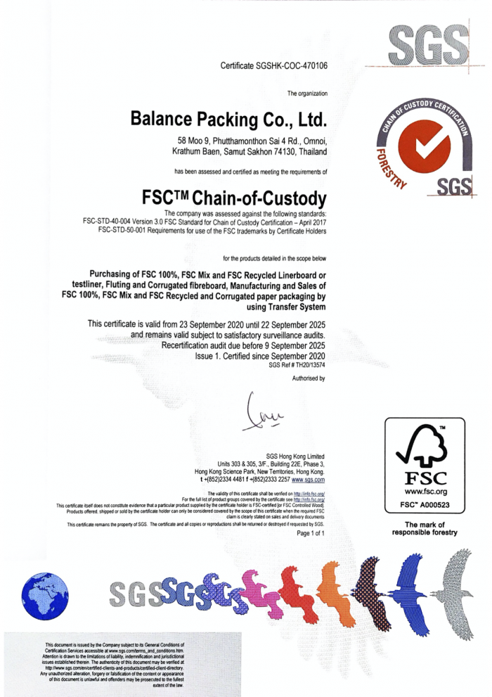 International Standards - Balance Packing - Paper Box Factory in Thailand